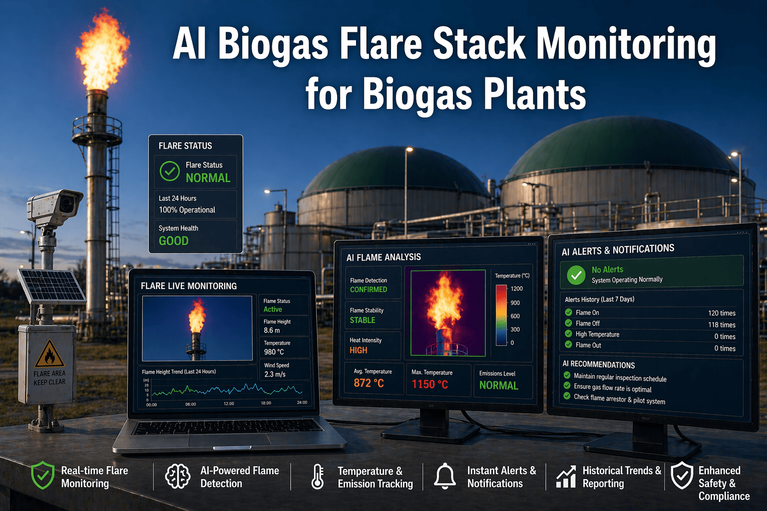 AI Biogas Flare Stack Monitoring for Biogas Plants